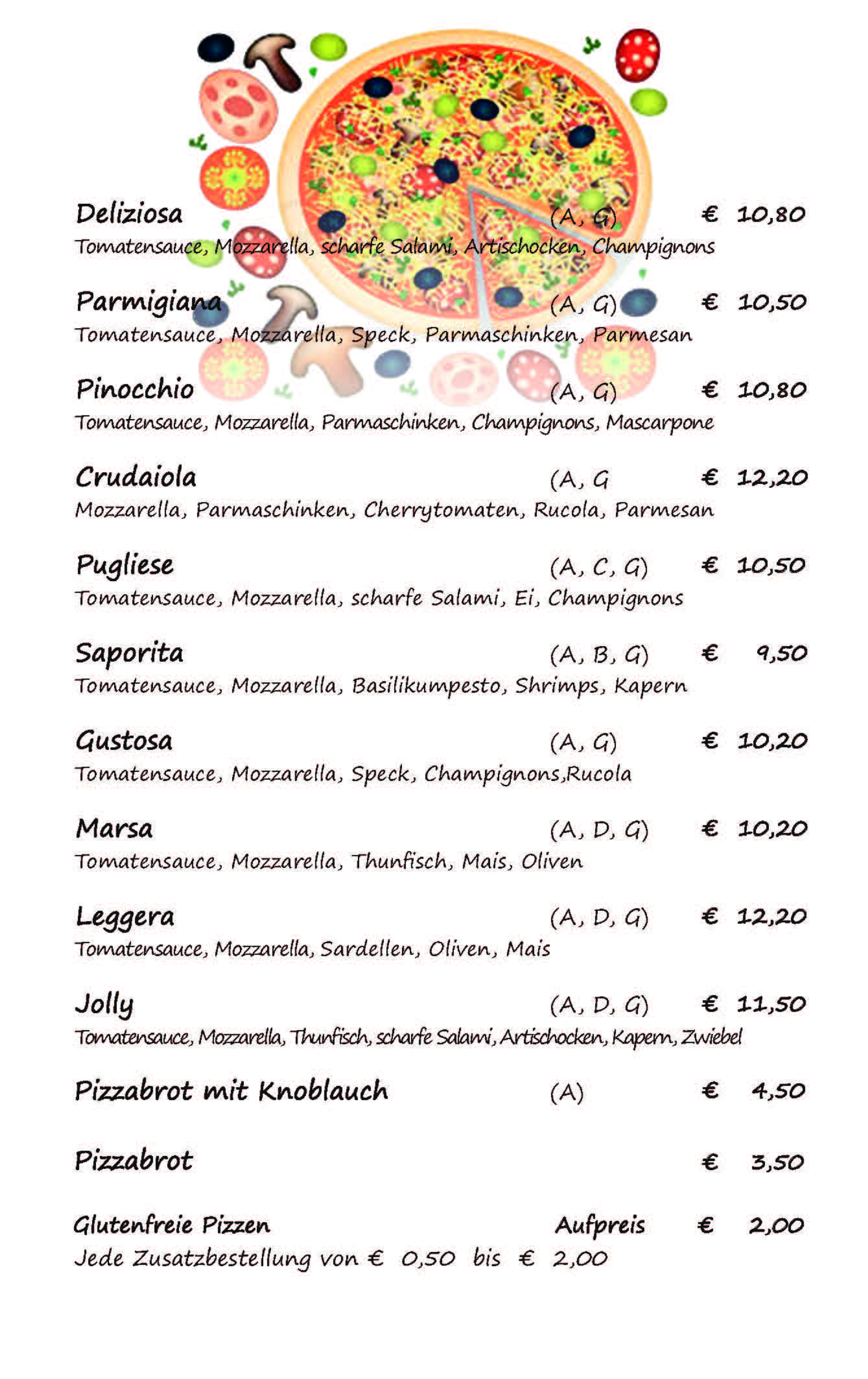 Ristorante Pizzeria Bella Italia in Kühnsdorf - Unsere Speisekarte