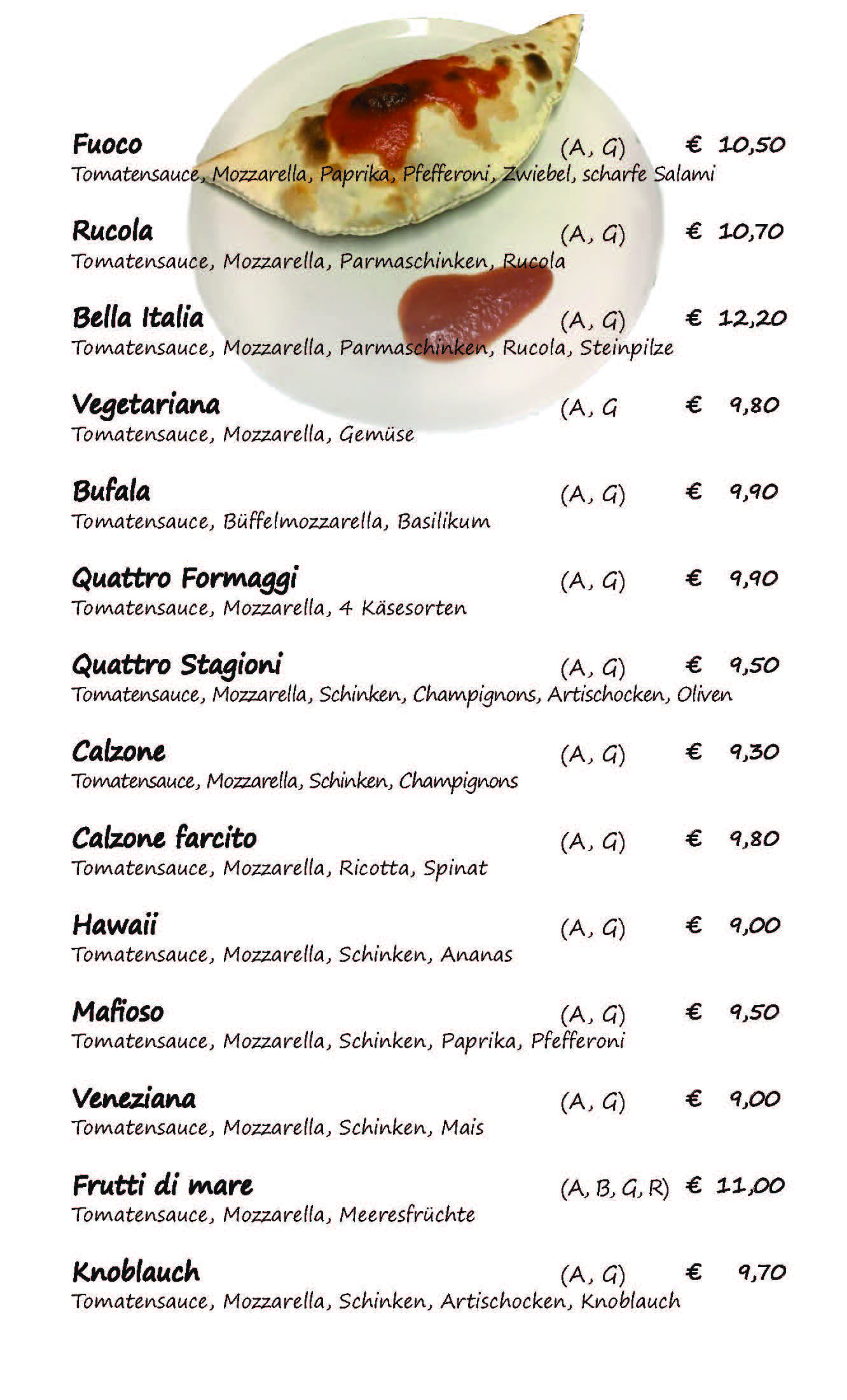 Ristorante Pizzeria Bella Italia in Kühnsdorf - Unsere Speisekarte